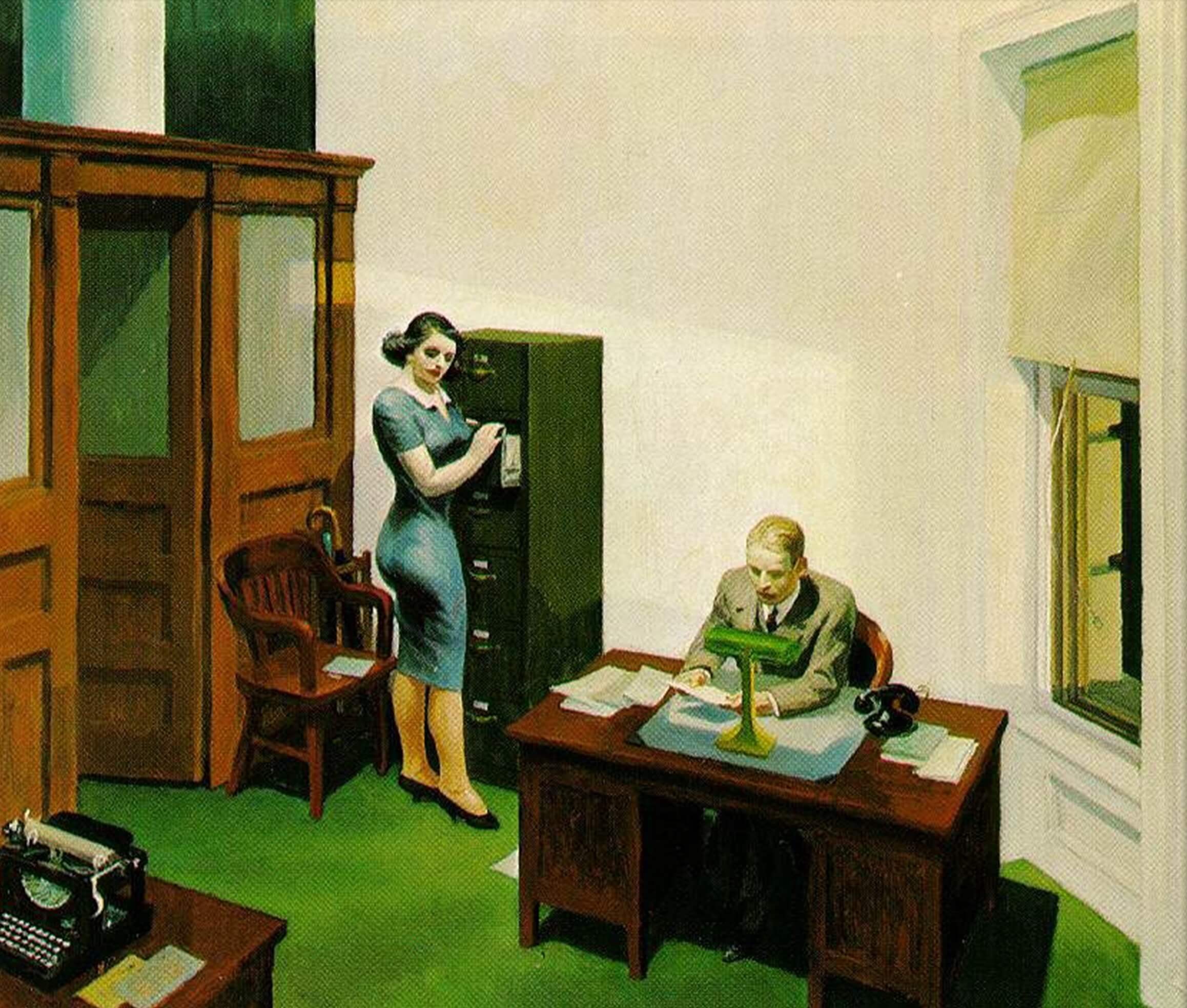 Reproduction de Office at Night de Edward Hopper – Galerie Mont-Blanc